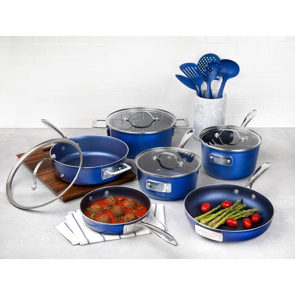 Granitestone Blue 15 Piece Stackmaster Nonstick Cookware Set with Glass ...
