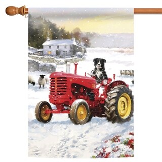 White and Red Tractor Dog Christmas Outdoor House Flag 40" x 28" - Bed ...