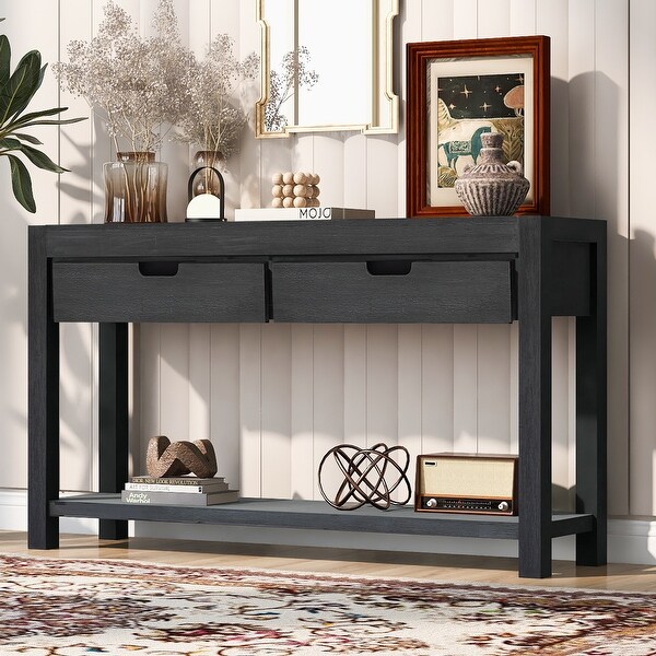 55.1Inch Console Table with 2 Drawers Long Console Table with Open Storage Shelf Sofa Entryway Table for Hallway Living Room Navy Blue