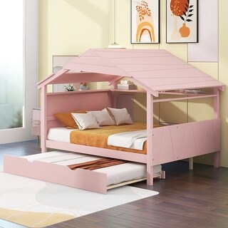 House-shaped Frame Daybed Pink Bed Frame Full Size Platform Wood Bed ...