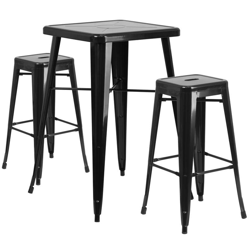 23.75-inch Square Metal Indoor-Outdoor Bar Table Set - 27.75"W x 27.75 ...