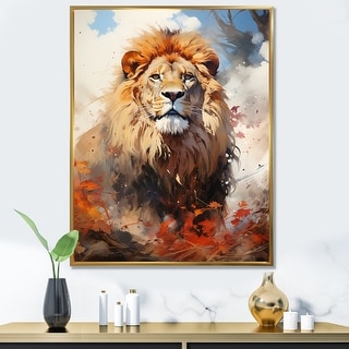 Designart "Lions Prideful Presence I" Animals Lion Framed Wall Art ...