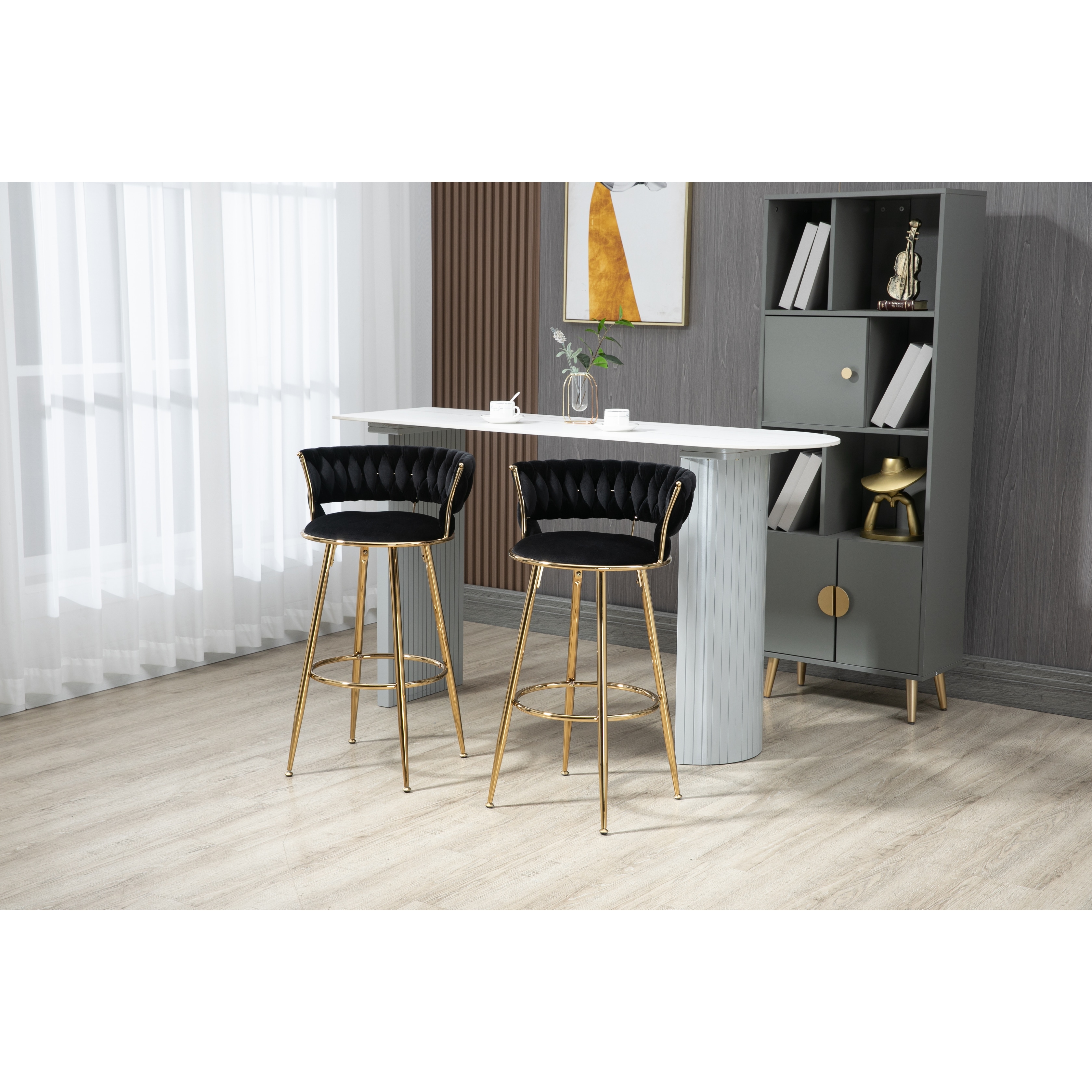 Velvet Barstools Set of 2, Counter Height Bar Stools with Back and ...