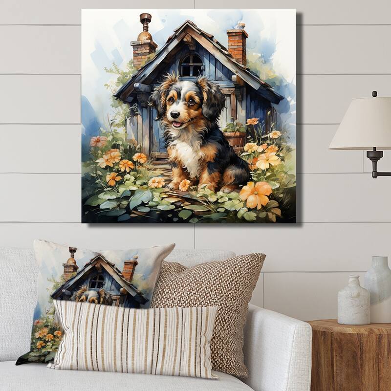 Designart "Cozy Cavapoo Cottage" Dog Brown Wall Decor - Modern Print ...