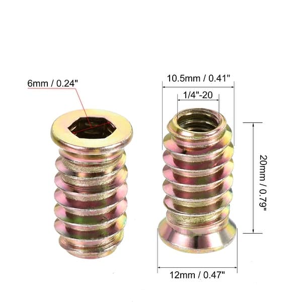 1/4"-20x20mm Threaded Insert Nuts Hex Socket Drive for Wood Furniture ...