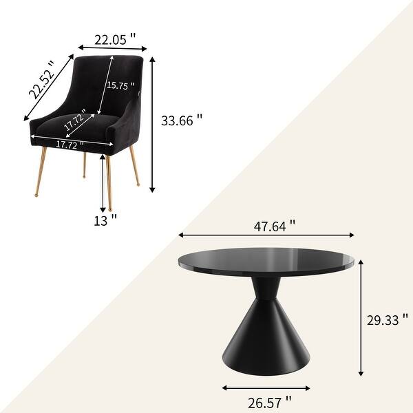 Clihome 5 Piece High Gloss Black Table with Velvet Chair Dining Set ...