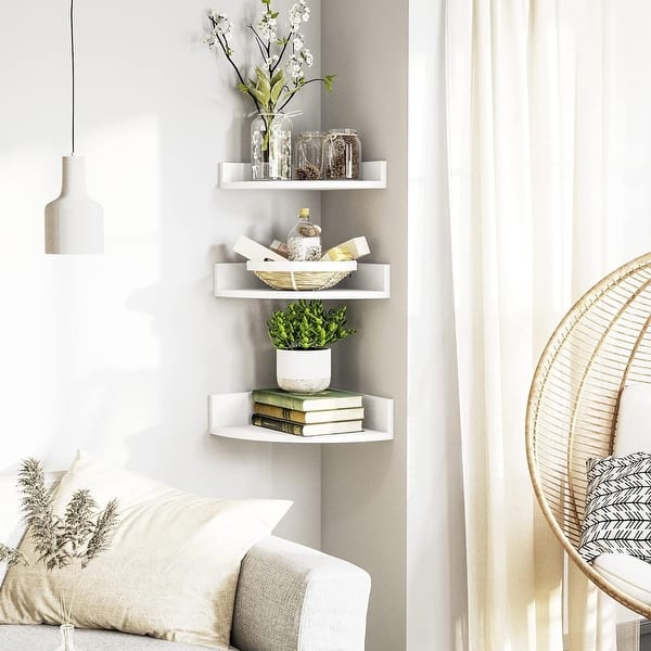 Set of 3 Corner Shelf Wall Mount Floating Shelves for Wall Storage and ...