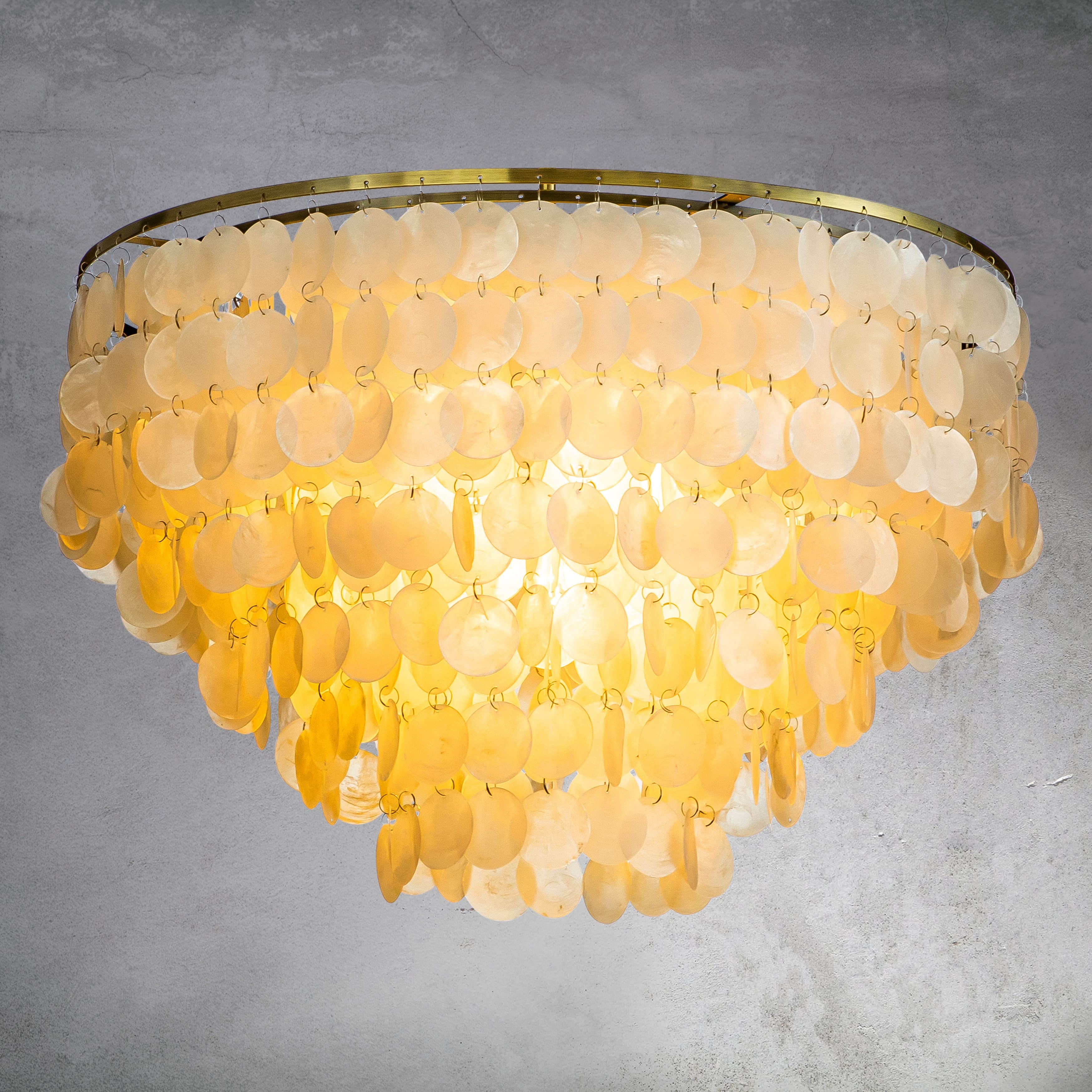 CraftHome 6-Light Unique/Statement Coastal Natural Capiz Shell Round ...