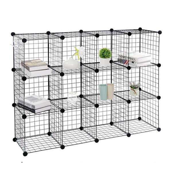 12-Cube Wire Shelves Rack Modular Bookshelf Black - 52 x 63 - Bed Bath ...