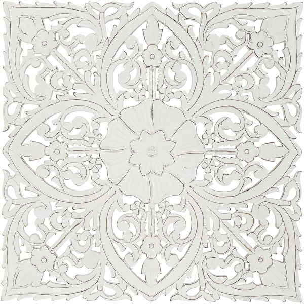 Barclay Hand Carved White Floral 35-inch Square Wall Panel - Bed Bath ...
