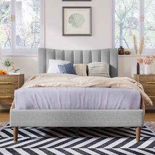Full Size Linen Upholstered Platform Bed Frame with Vertical Channel ...