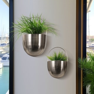 Sagebrook Home Modern 2-Piece Iron Hanging Wall Planters in Silver 15 ...