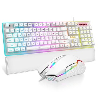 K10 Wired Gaming Keyboard and Mouse and Wrist Rest Combo, RGB Backlit ...