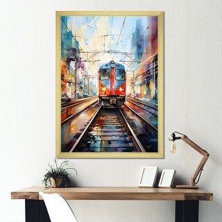 Designart "Train Colorful Tracks I" Train Framed Wall Art Living Room ...