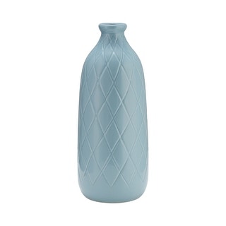 16" Ceramic Vase Contemporary Plaid Textured Blue Vase For Floral ...