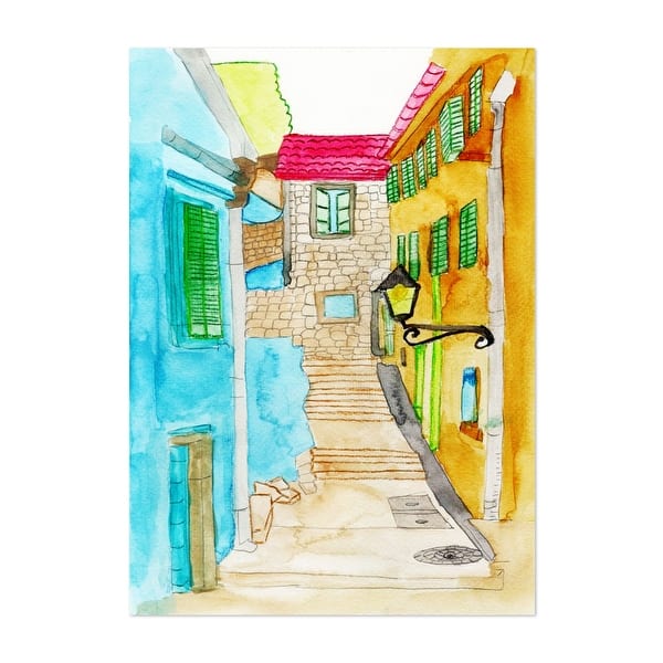 Ancient alley Drawing Building Facade Flower House Art Print/Poster ...