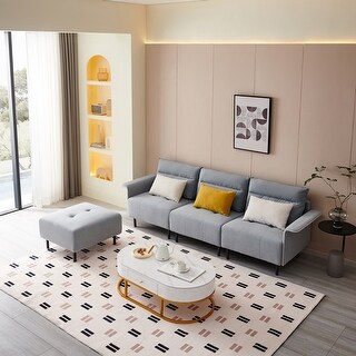 Sectional Sofa Suede Seat for Living Room Buckle Design Light Grey ...