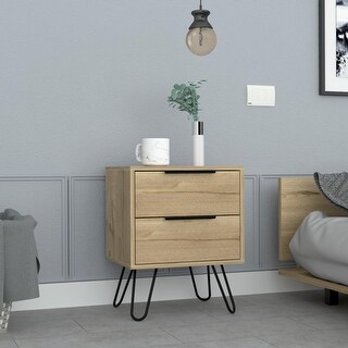 Beige Particle Board Two Drawers Nightstand Hairpin Legs - Bed Bath ...