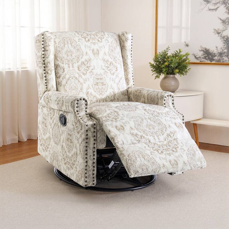 29'' W Pattern Floral Swivel Manual Push Back Recliner Glider Chair ...
