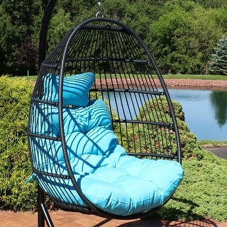 Julia Hanging Egg Chair with Blue Cushions - 44 Inches Tall - Bed Bath ...