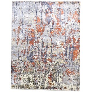 One of a Kind Hand-Knotted Modern 8' x 10' Abstract Silk Grey Rug - 8 ...
