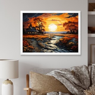 Designart "Countryside Bucolic Sunrise Patchwork III" Landscapes Framed ...
