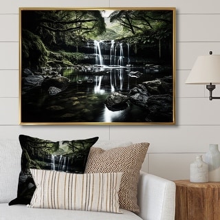 Designart "Waterfall Serenity Falls" Waterfall Framed Wall Art Living ...