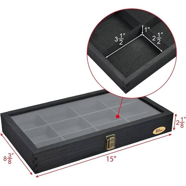 Wooden Jewelry Storage Tray Box with Glass Lid-12 Compartments - S ...