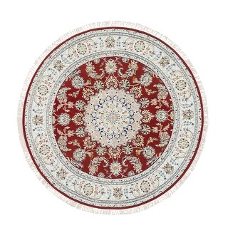 Hand Knotted Red Fine Oriental with Wool Oriental Rug (6' x 6') - 6' x ...