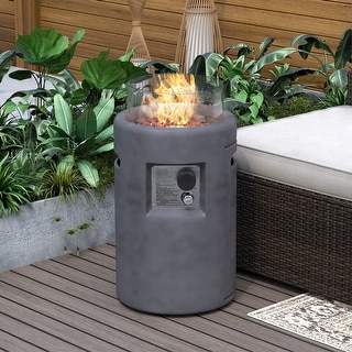 Outdoor Propane Burning Fire Bowl Column, Dark grey Patio Fire Pit ...