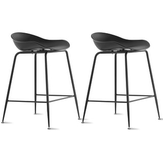 Set Of 2 25" Seat Molded Plastic Shell Counter Stools With Backs Dark ...