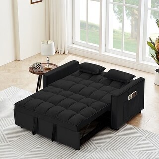 55" Velvet Convertible Loveseats Pull Out Bed w/Pillows & Side Pocket ...