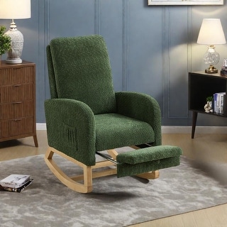 Boucle Rocking Chair with Retractable Footrest and Side Pockets - Bed ...