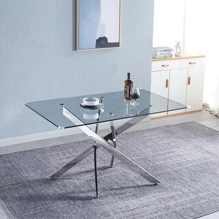 Modern Glass Table Tempered Glass Top Chrome Stainless Steel Base - Bed ...