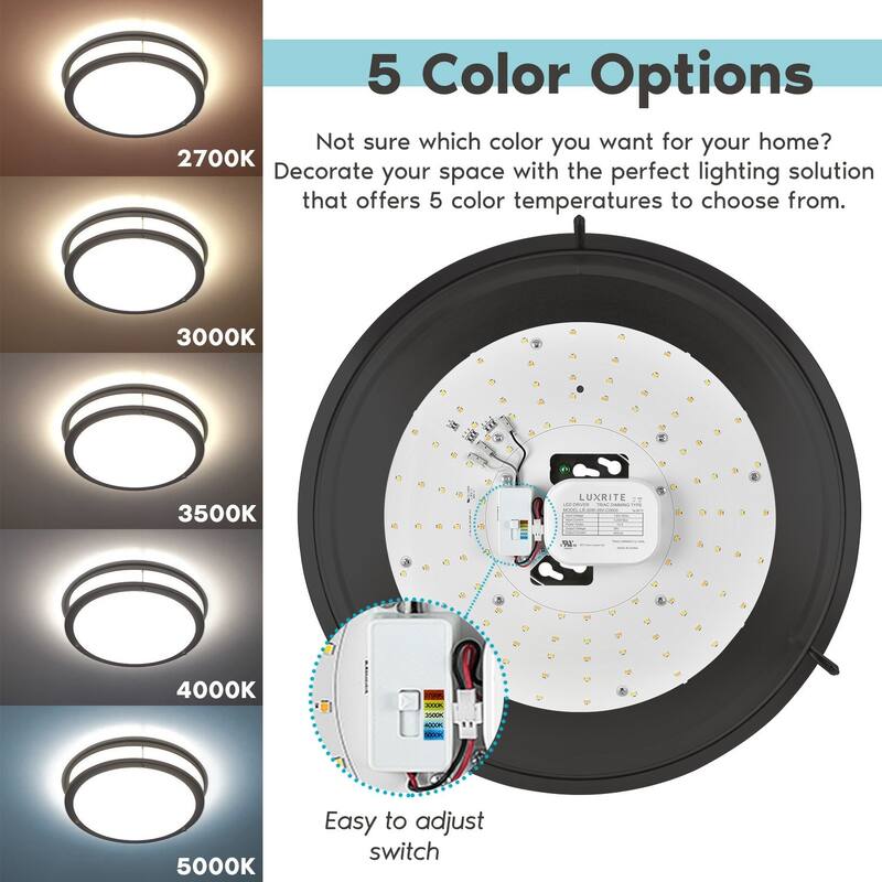 Luxrite 18 Inch LED Flush Mount Ceiling Light 5 Color Selectable ...