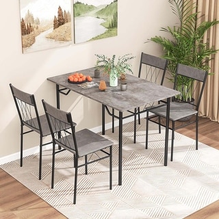 5PCS Dining Table Set w/ Kitchen Table & 4 Metal Frame Cement Chairs ...
