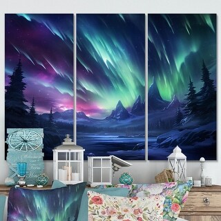 Designart "Vibrant Northern Lights" Aurora Borealis Wall Decor Set ...