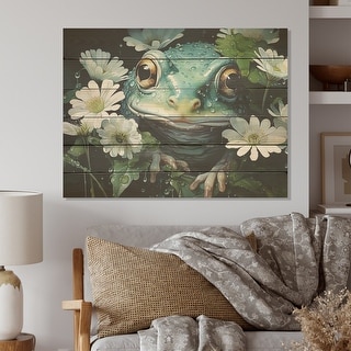 Designart "Cute Frog Portrait At The Pond" Frogs & Toads Wood Wall ...