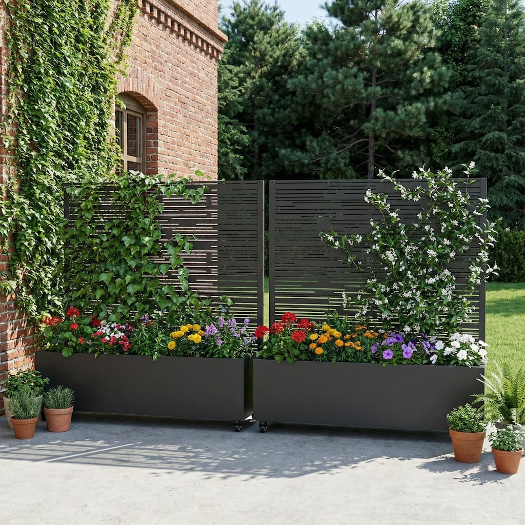 Metal Galvanized Planter Box with Trellis Privacy Screen Lockable ...