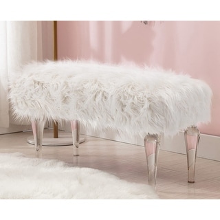 Acrylic End of Bed Bench, Faux Fur Ottoman for Bedroom, 35" Modern ...
