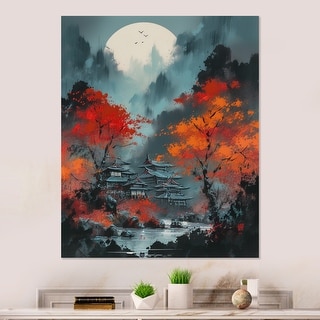 Designart "Moonset And Japonese Maple Tree IV" Japon Landscape Metal ...
