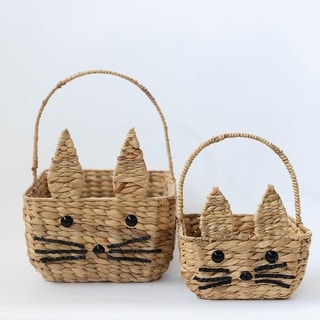 Set Of 2 Woven Handled Cat Face Baskets - Bed Bath & Beyond - 42287888