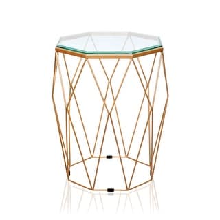 Newyork Geometric Side Table Gold W/Clear Bevelled Glass Top - 18 - Bed ...