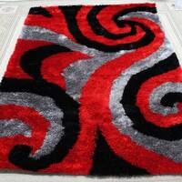 LA Rug Linens 3D Geometric Red Black Modern Swirl Shag Area Rug - On ...