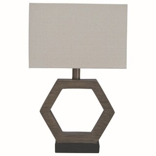 Hexagonal Wooden Base Table Lamp with rectangular Shade, Brown and Gray ...