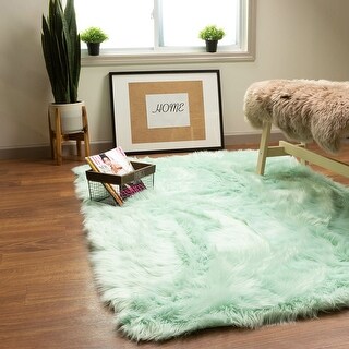 Faux Fur Fluffy Shag Rug Long Pile Non-Skid Furry 6' x '9 Mint Green ...