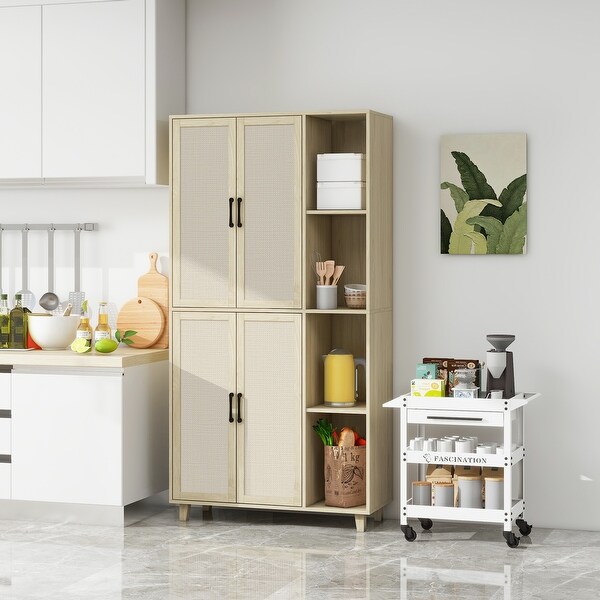 Rattan 4 Door Kitchen Pantry Cabinet with 4 Shelves with 4 Adjustable Inner Shelves Storage Cabinet Bed Bath Beyond 40393949