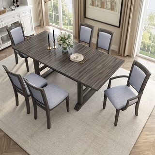 7-Piece 76.9inch Extendable Trestle Dining Table Set,Removable Leaf ...