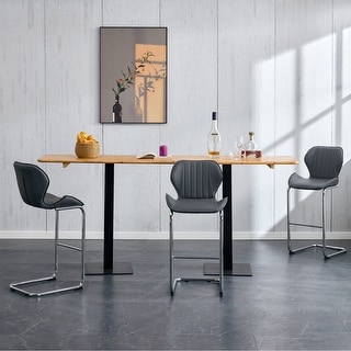 Modern Design Bar Chair with Metal Legs Set of 4 PU Upholstered ...