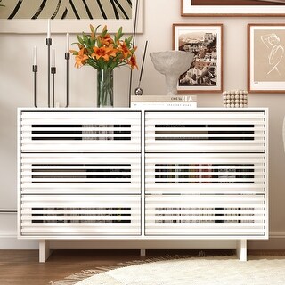 6 Striped drawers design Storage Dresser,Modern White Wood Chest - 47.2 ...
